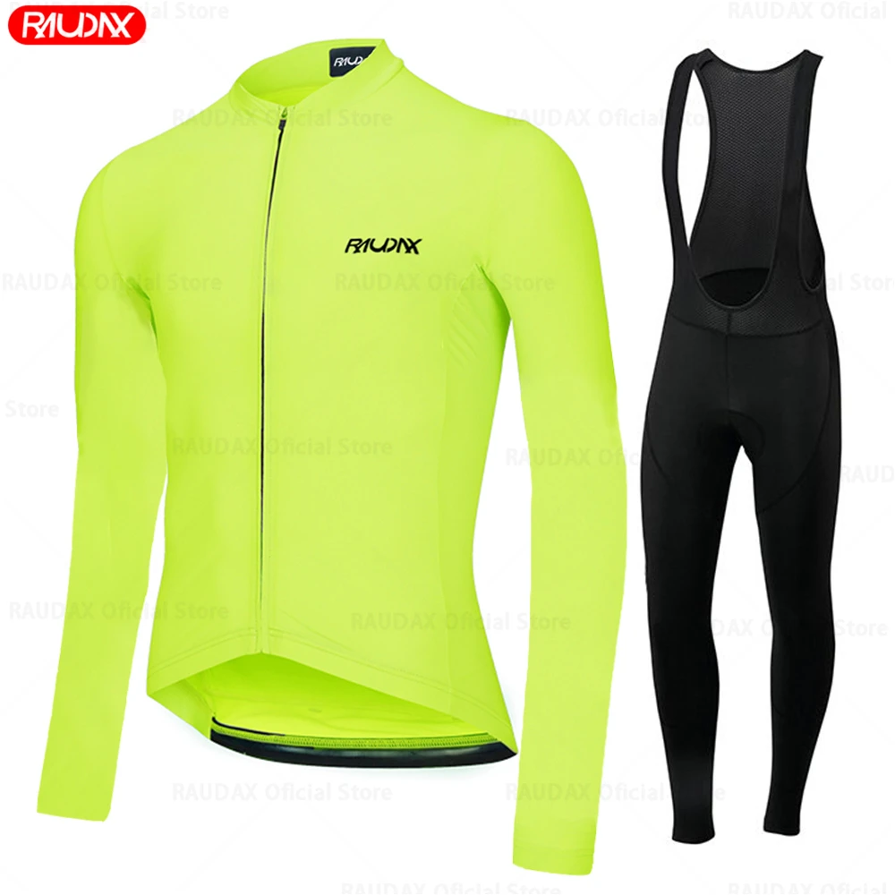 Raudax Fluorescent Yellow Long Sleeve Cycling Jersey Set MTB Bike ...