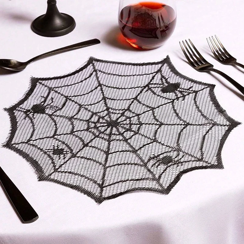 1-2-4pcs-Spider-Web-Shaped-Placemat-Halloween-Black-Spider-Pattern-Mat ...