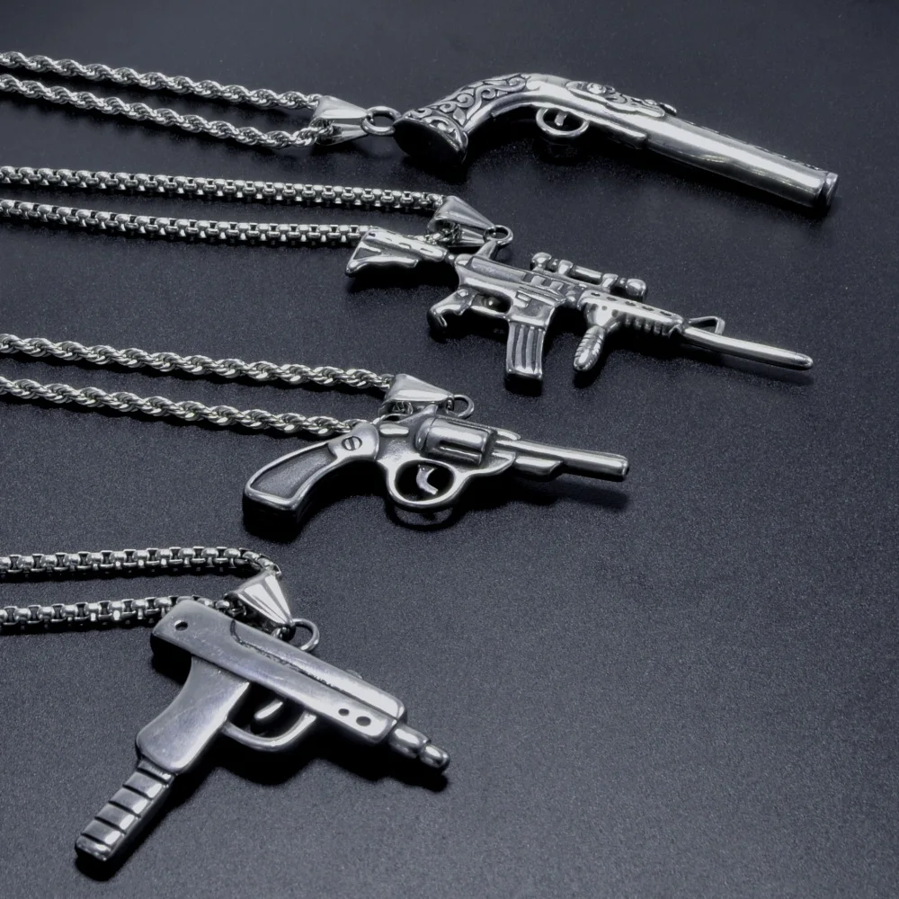 Stainless-Steel-Gun-Pendant-Necklace-Gun-Shape-Pendant-Tendy-Metal ...