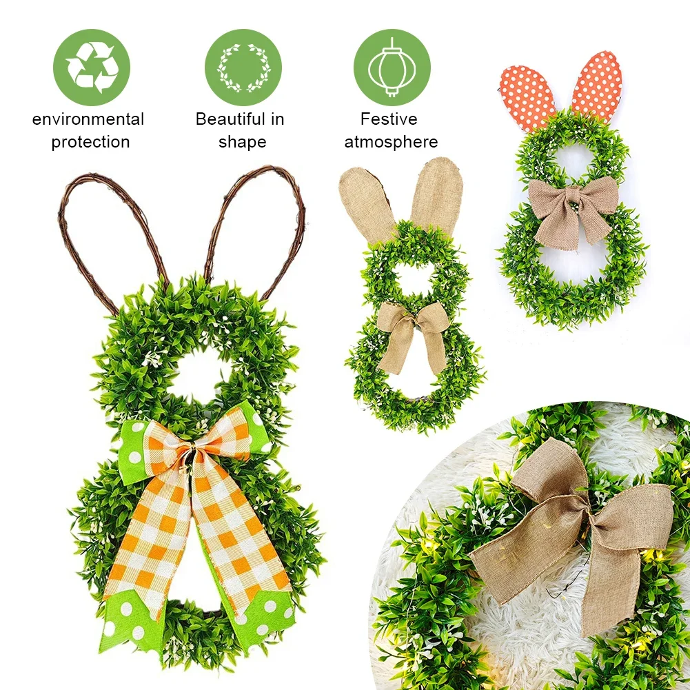 Bunny Ear Door Wreath with Light Cute Rabbit Ear Decor Festival Theme ...