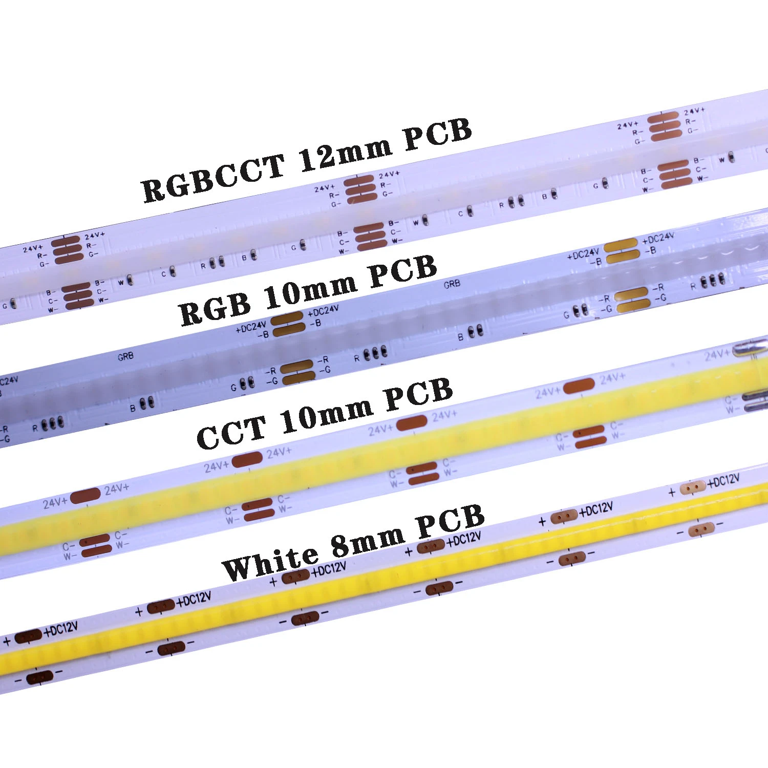 RGB RGBCCT CCT COB LED Strip 12V 24V 608 810 840LEDs/m flessibile Tape ...