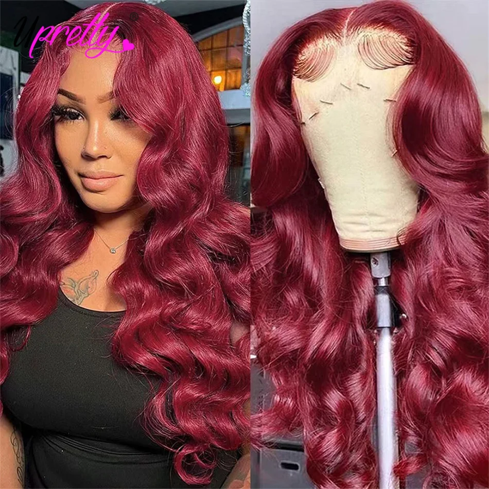 99J Burgundy Brazilian Body Wave Lace Front Wigs For Women 180% Density ...