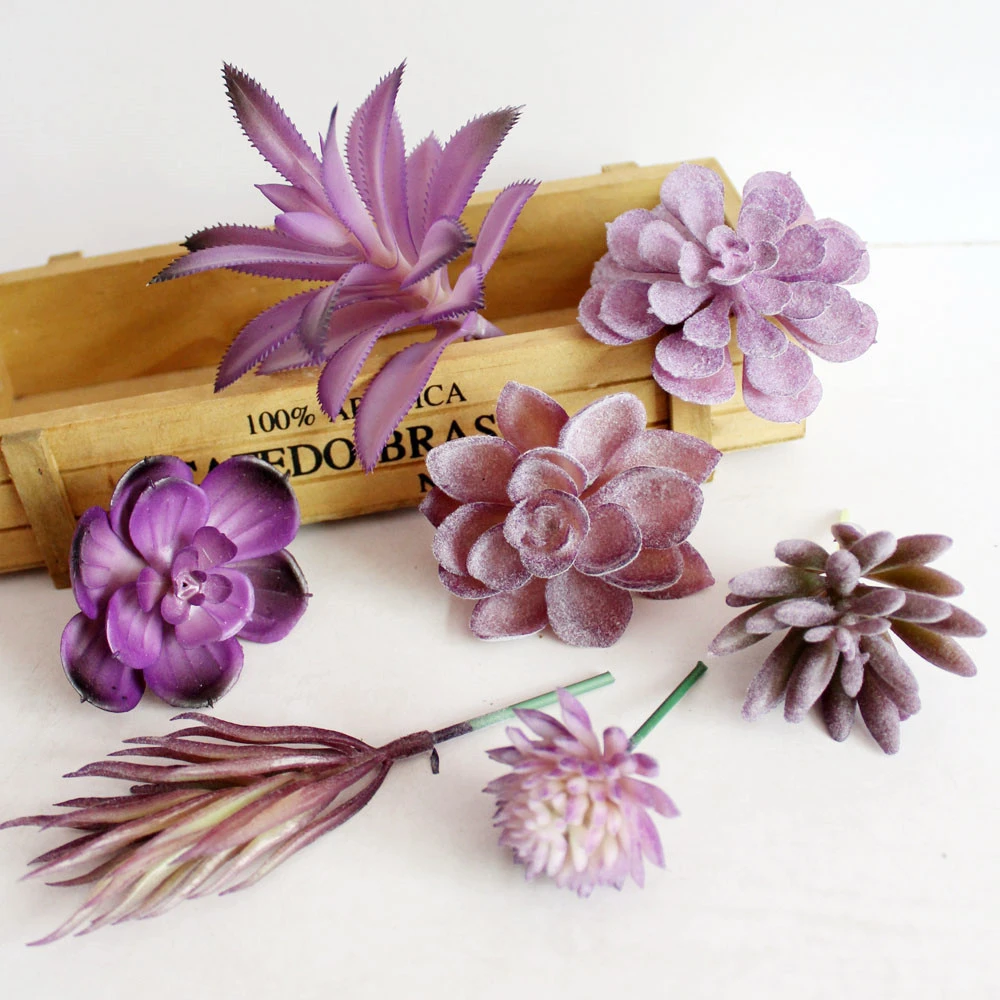 Artificial Purple Flocking Succulents Bonsai Plante Artificielle ...