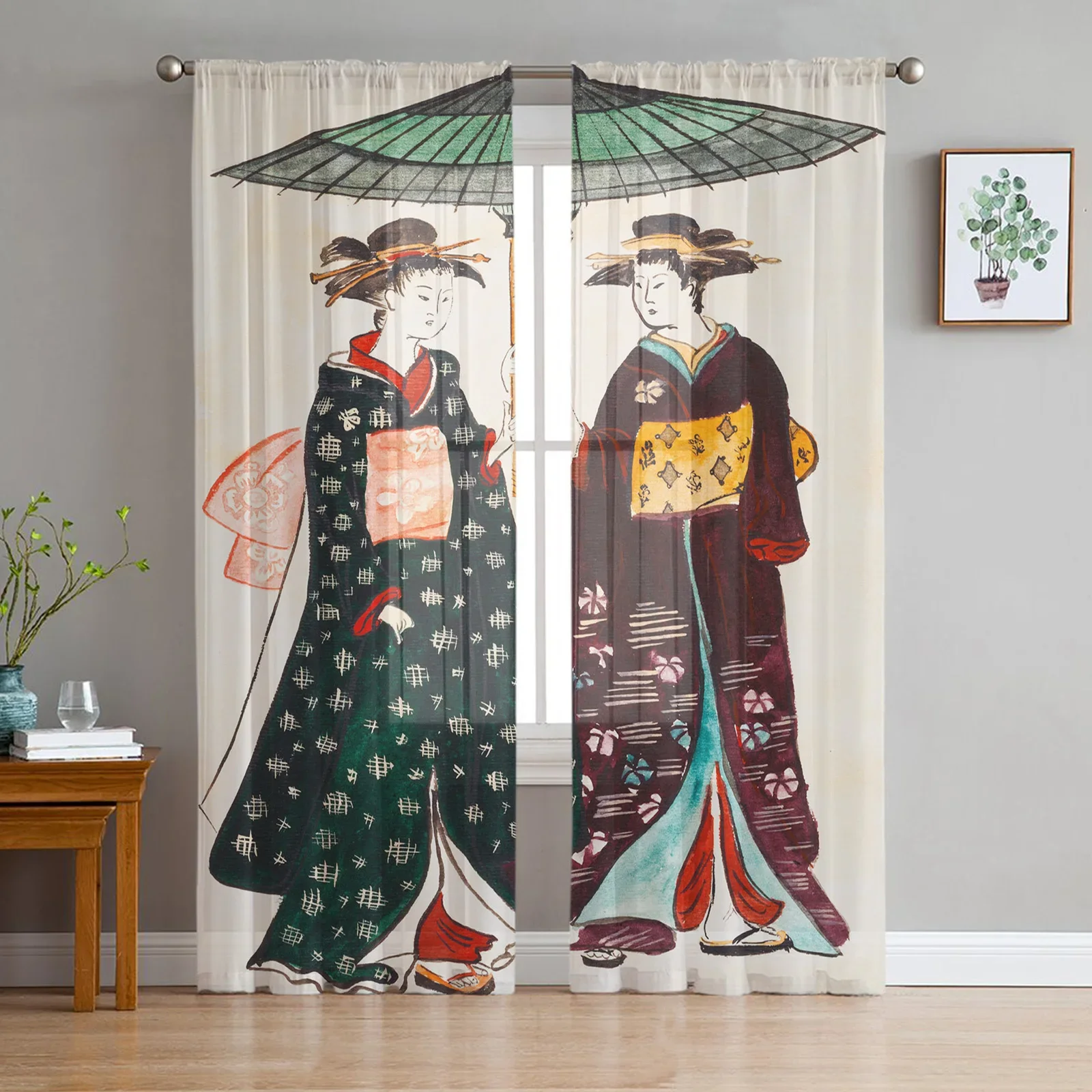 Kimono-Japanese-Female-Geisha-Curtain-For-Living-Room-Transparent-Tulle ...