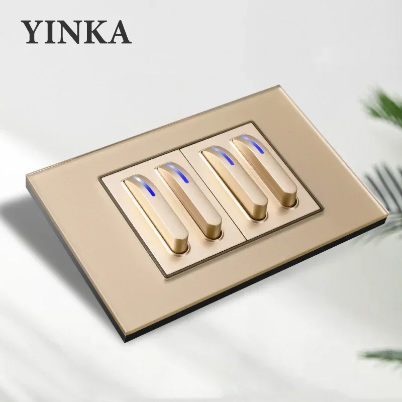 YINKA Gold Piano Keys Universal Wall Light Switch Tempered Glass Panel ...