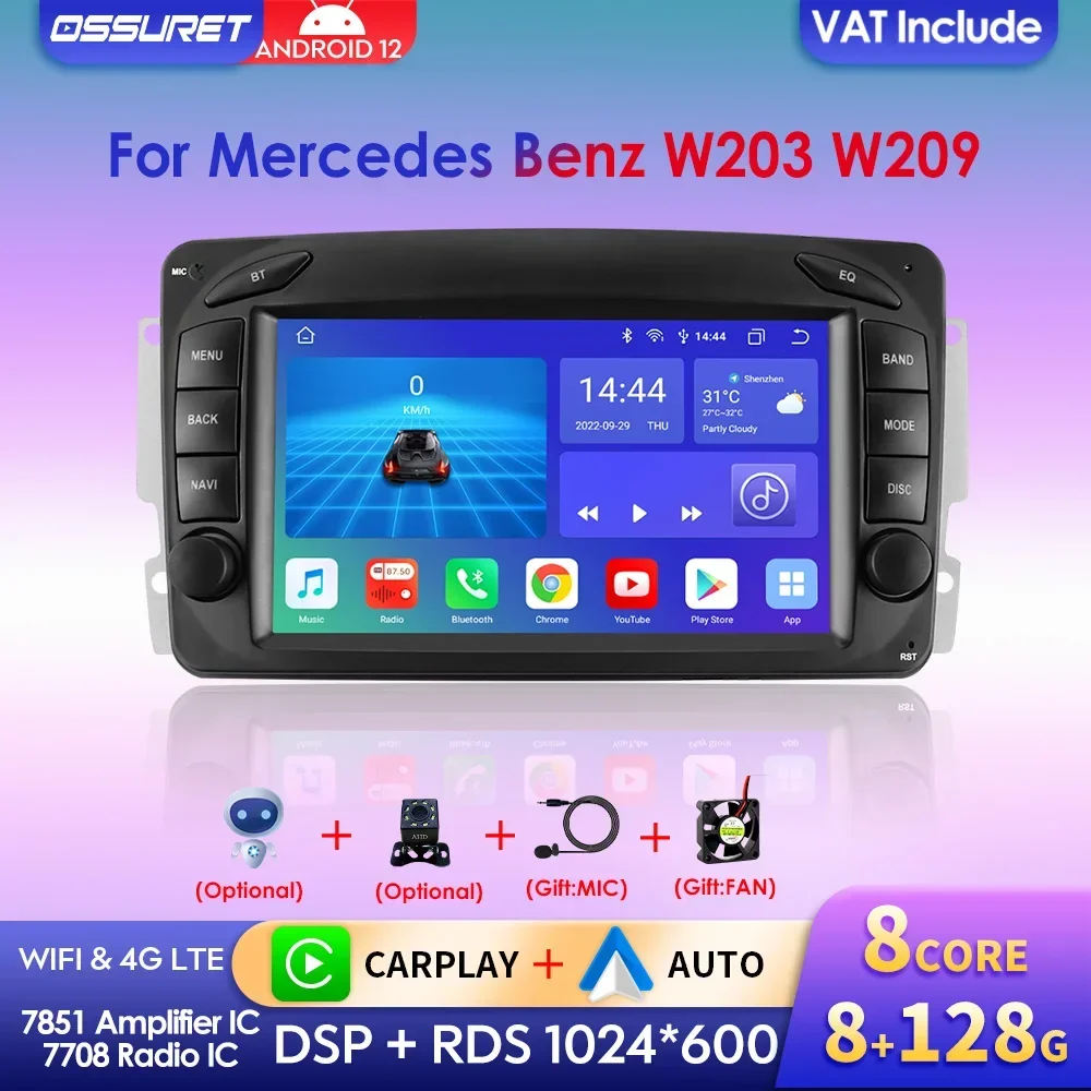 7-Car-Radio-2-Din-Android-12-Carplay-for-Mercedes-Benz-CLK-W209-W203 ...