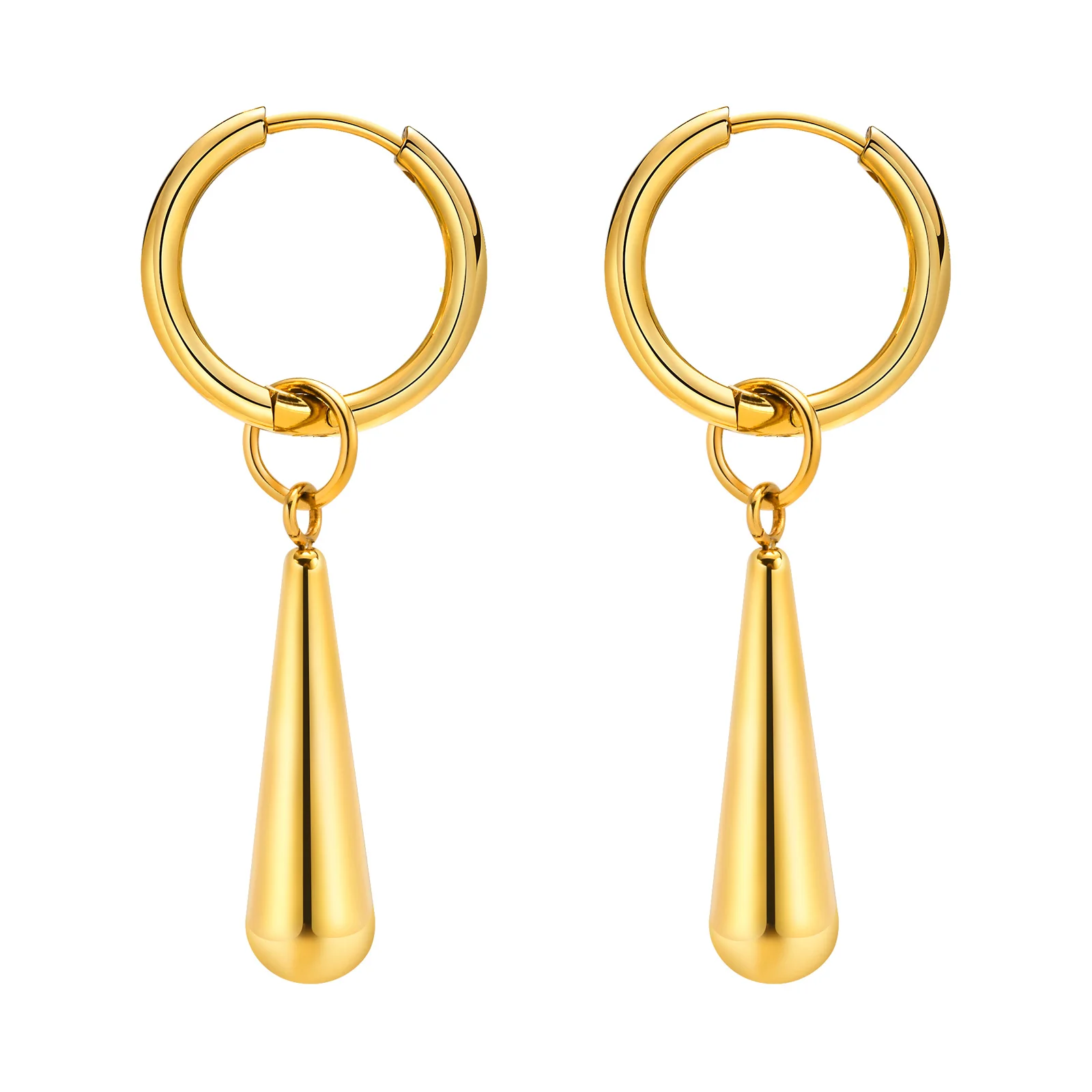 Long Water Drop Dangle Huggie Hoop Earrings for Women, Stainless Steel ...