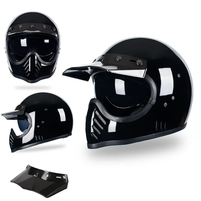 Retro Full Face Helmets Four Seasons Light Off-Road Helmet Carbon Fiber ...