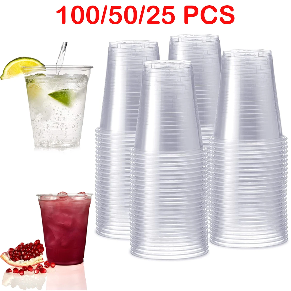 100Pcs Disposable Clear Plastic Cup Outdoor Picnic Birthday Kitchen ...