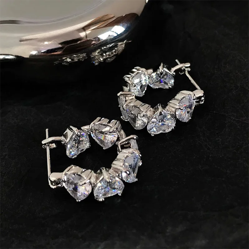 Uilz-Silver-Color-Heart-Shape-Earrings-for-Women-Personality-Zircon ...