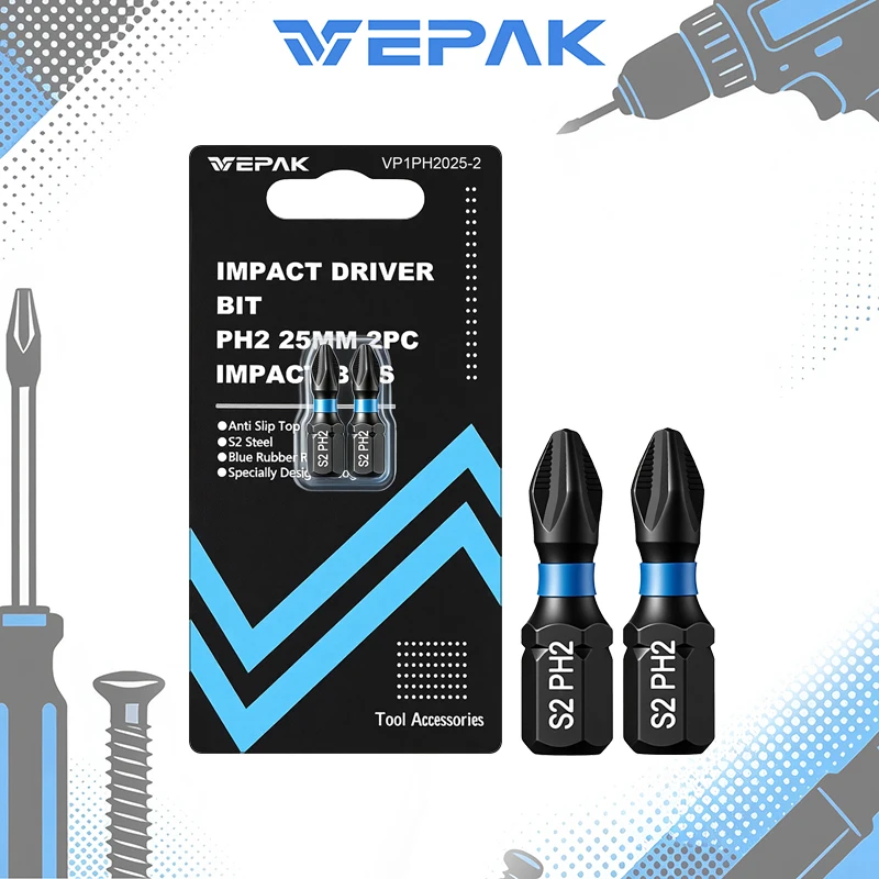 VEPAK Short Impact Driver Bit PH2 25mm S2 Steel Anti-Slip Mini Power ...