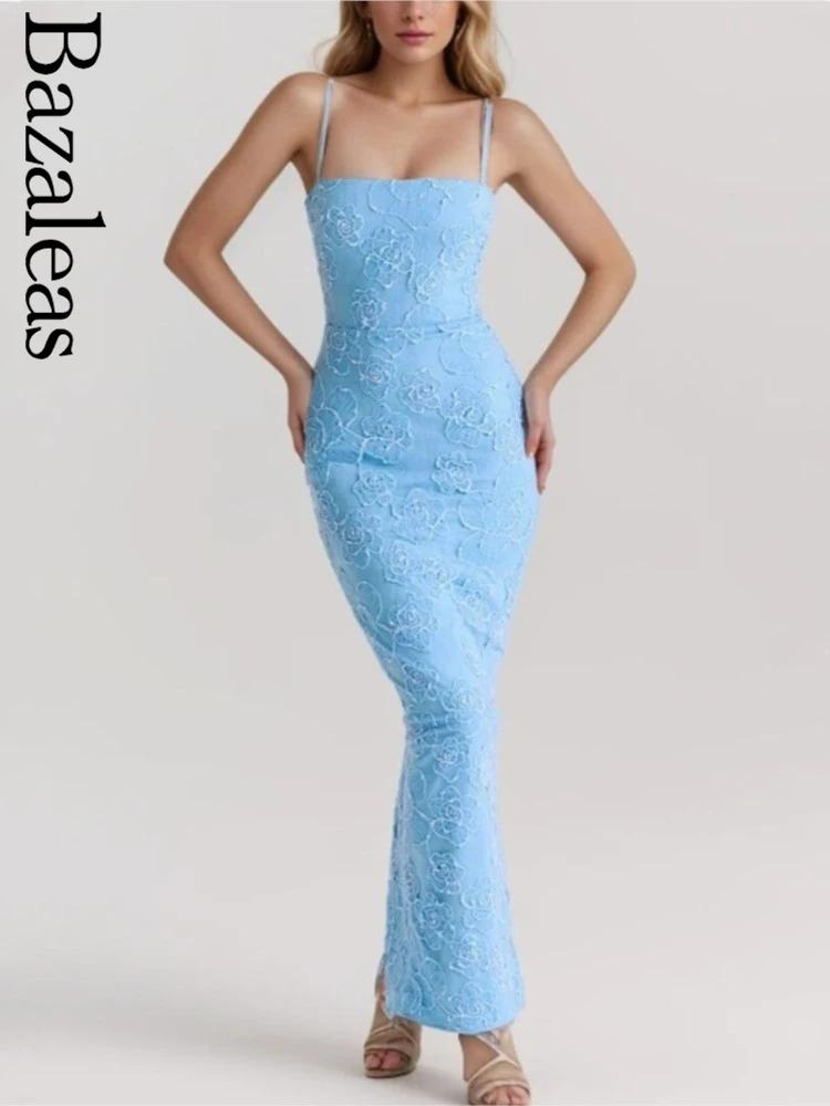 Traf-Vestido-largo-de-encaje-bordado-con-espalda-descubierta-para-mujer ...