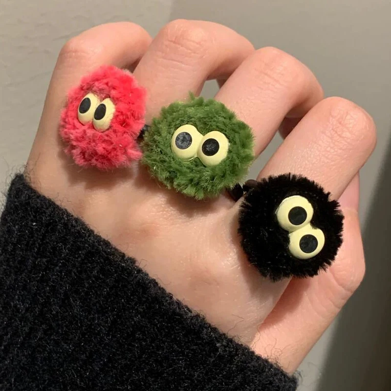 Fashion-Cute-Plush-Ball-Finger-Ring-Cartoon-Funny-Fluffy-Doll-Big-Eyes ...