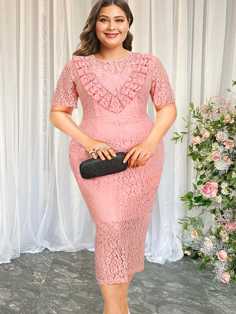 Plus Size Pink Lace Dress
