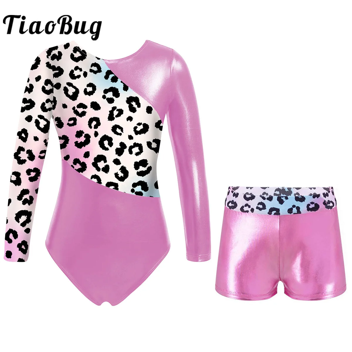 Kids Girls Ballet Dance Leopard Long Sleeve Gymnastics Leotard with ...