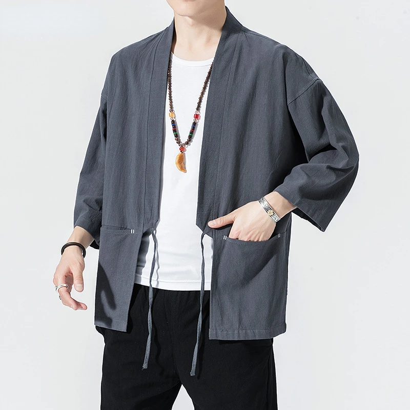 Ancient Style Cardigan Japanese Retro Robe Traditional Men Samurai ...