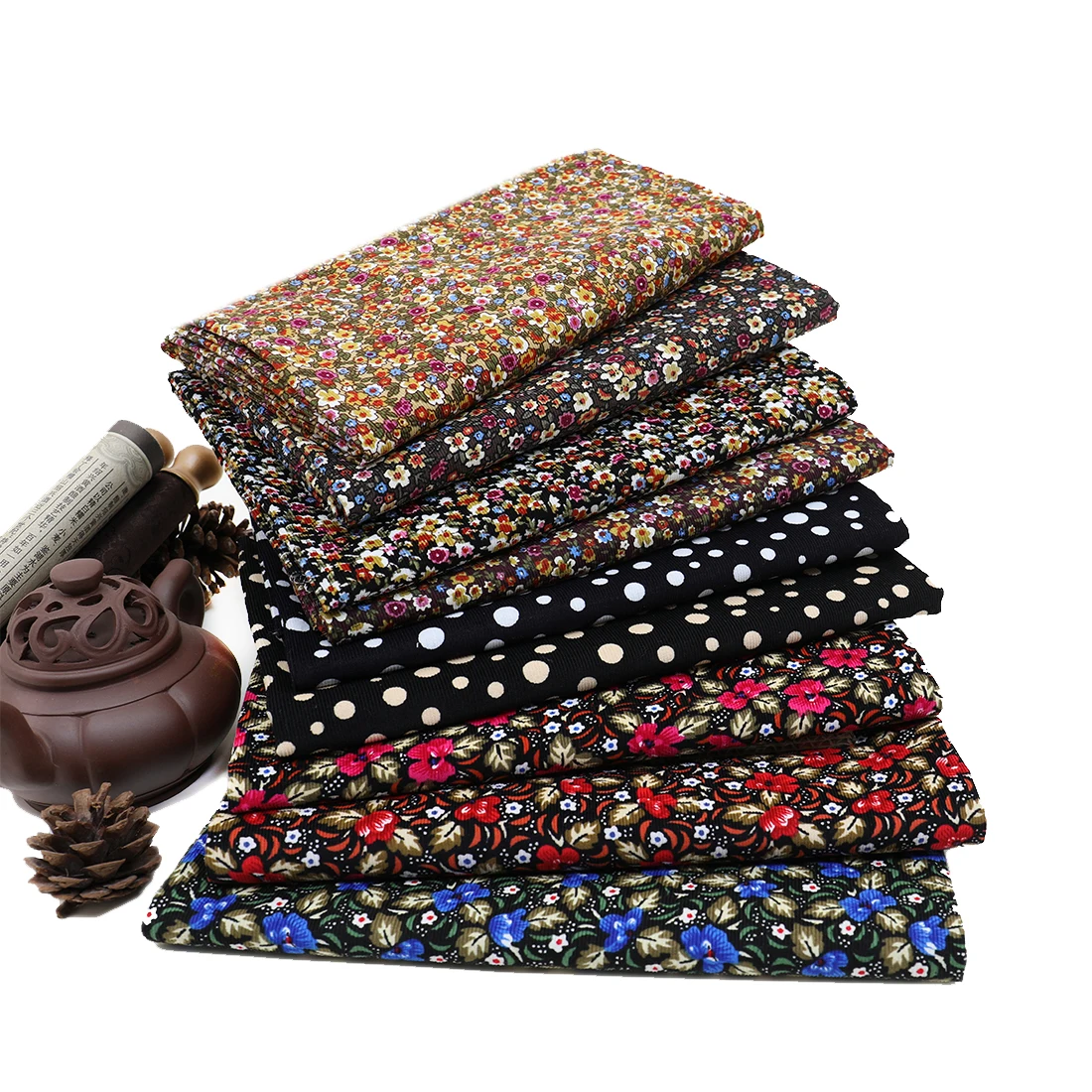 100-cotton-Fabric-by-Yard-Corduroy-Floral-Dot-Printed-Cloth-for-Sewing ...