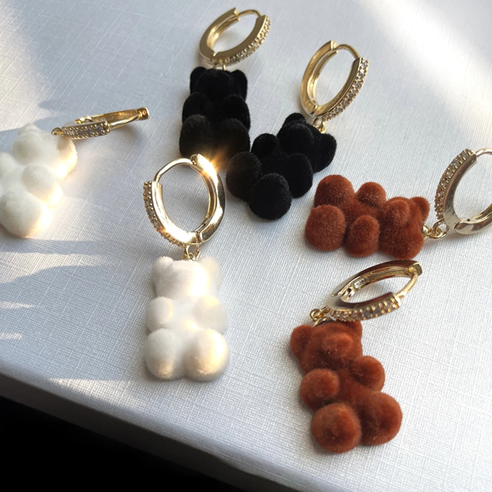 Pendientes de aro de oso de peluche para mujer, aretes de ante con oso ...