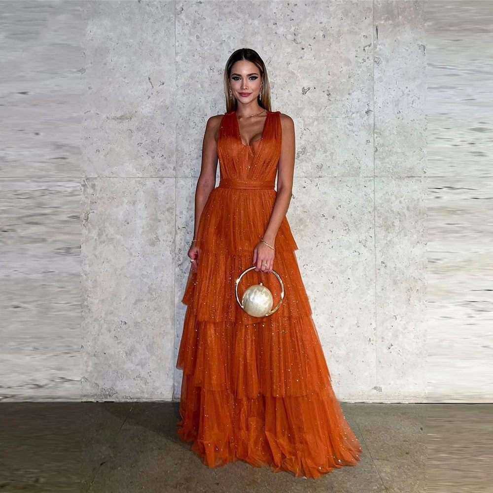 Vestidos-de-Noche-de-tul-naranja-quemado-brillante-para-mujer-vestido ...