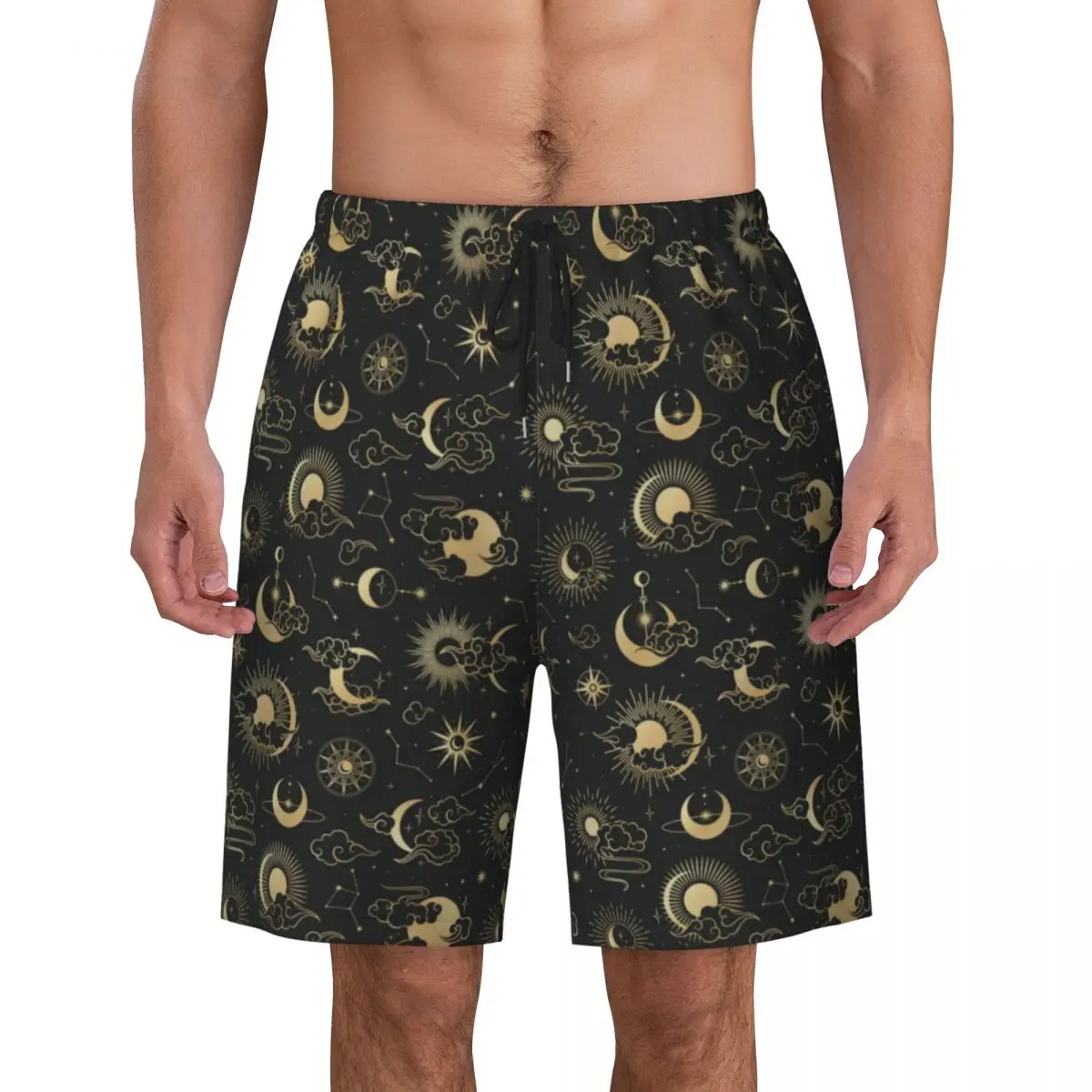 Black-And-Gold-Moon-Gym-Shorts-Summer-Star-Sun-Astrology-Art-Casual ...
