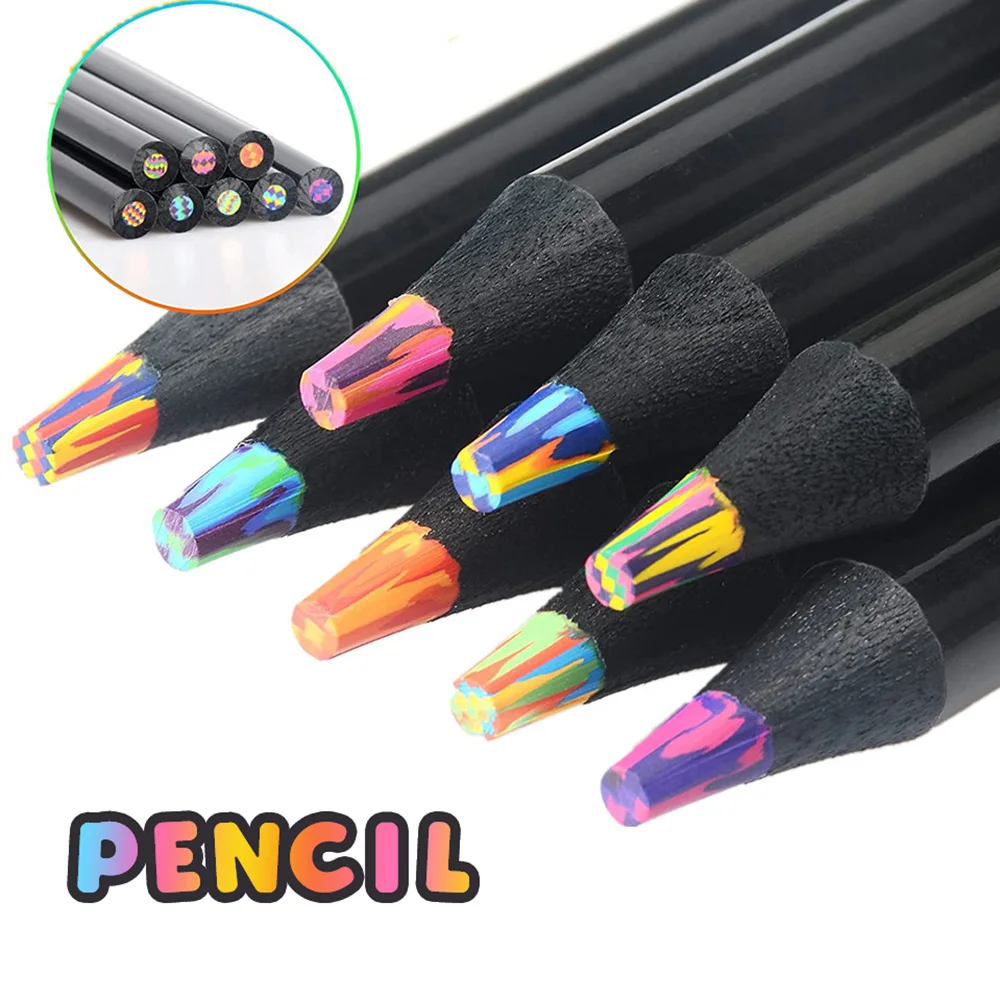 8-12Pcs-Set-Black-Wood-Rainbow-Pen-Large-Multi-Color-Pencil-for ...