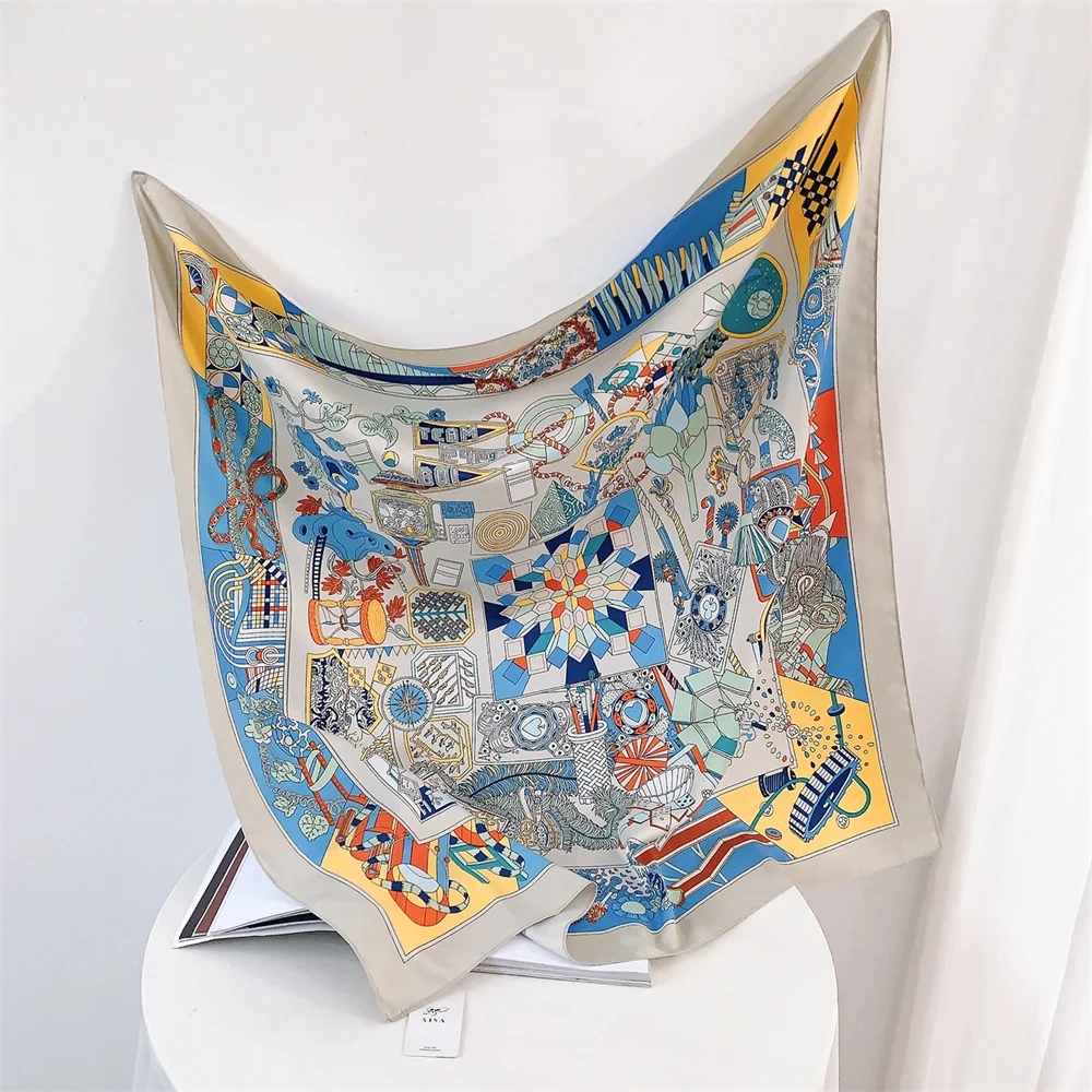 Twill-Headscarf-for-Women-Chain-Geometric-Print-90-90cm-Square-Scarf ...