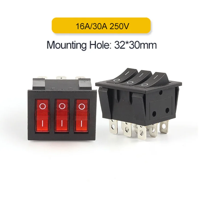 Interruptor basculante KCD3 con luz roja 40,3x33,3mm 16A/30A 250VAC interruptor de alimentación ...