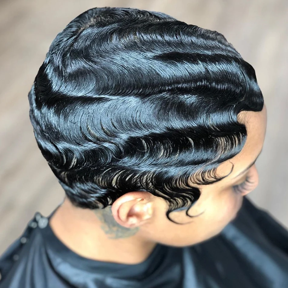 Full Machine No Lace Finger Wave Pixie Cut Short Wigs