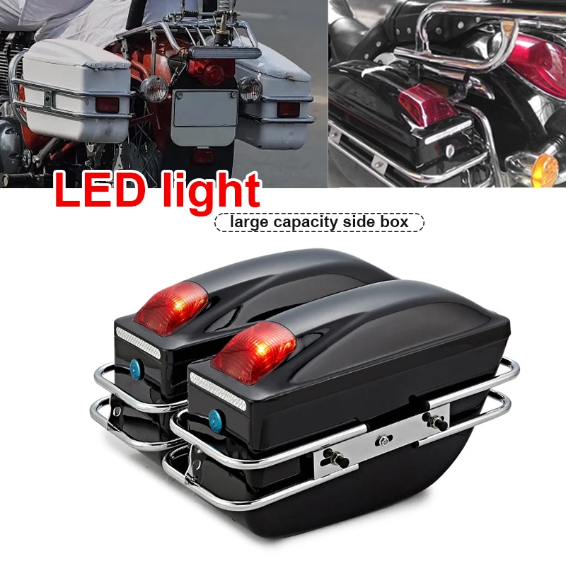 A Pair General Motorcycle Side Boxs Luggage Tank Tail Bag Led Light ...
