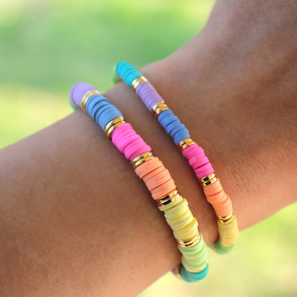 Go2boho Heishi Friendship Bracelet Polymer Clay 4mm&6mm Bead Bracelet Rainbow Colorful Summer ...