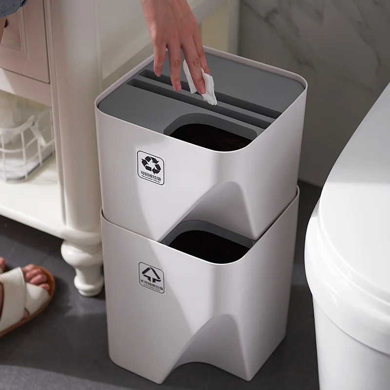 Stackable trash can creative with lid kitchen waste bin bathroom ...
