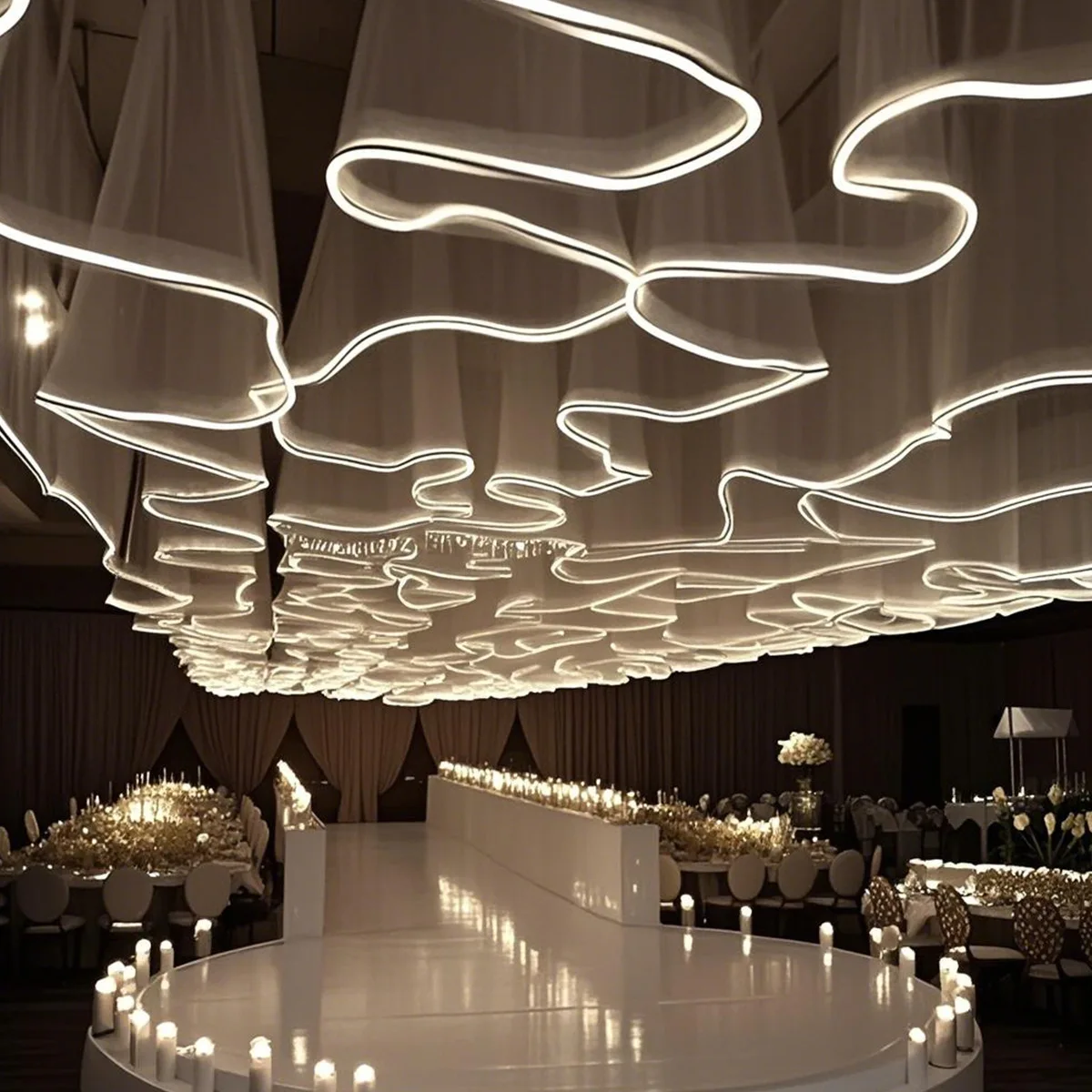 Glow-In-the-Dark Tulle Wave Curtain: Dreamy Wedding Ceiling Accent with ...