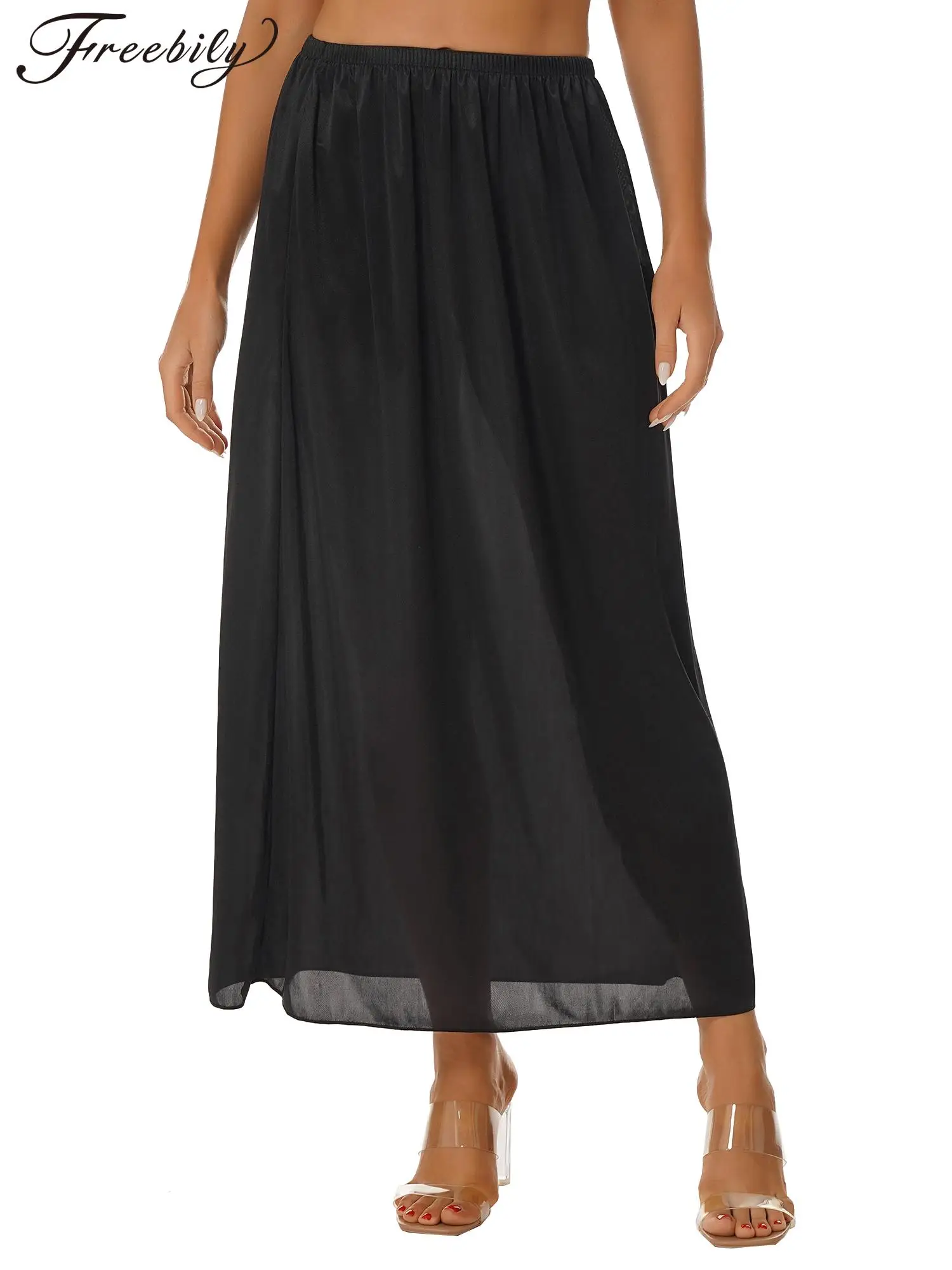 Women-Solid-Color-Half-Slip-Underskirt-Elastic-Waist-Inner-Lining-for ...