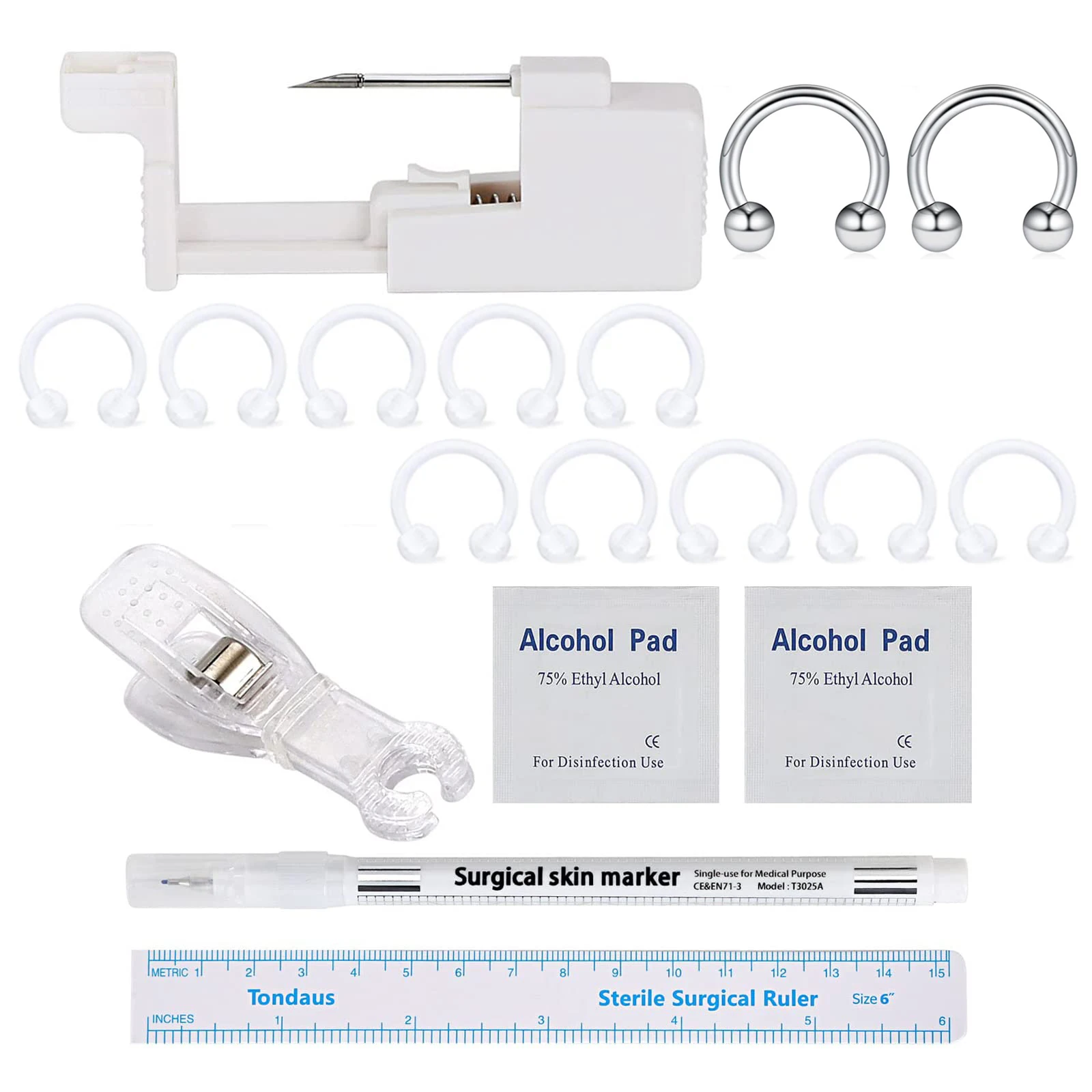 18PCS-Body-Piercing-Kit-Ear-Nose-Lip-Eyebrow-Nipple-Stainless-Steel ...