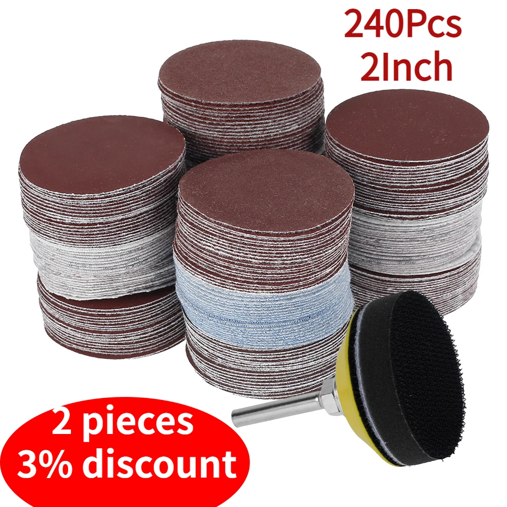 240pcs 2inch 50mm Sanding Discs Paper 60-3000 Grit Wet And Dry Flocking ...