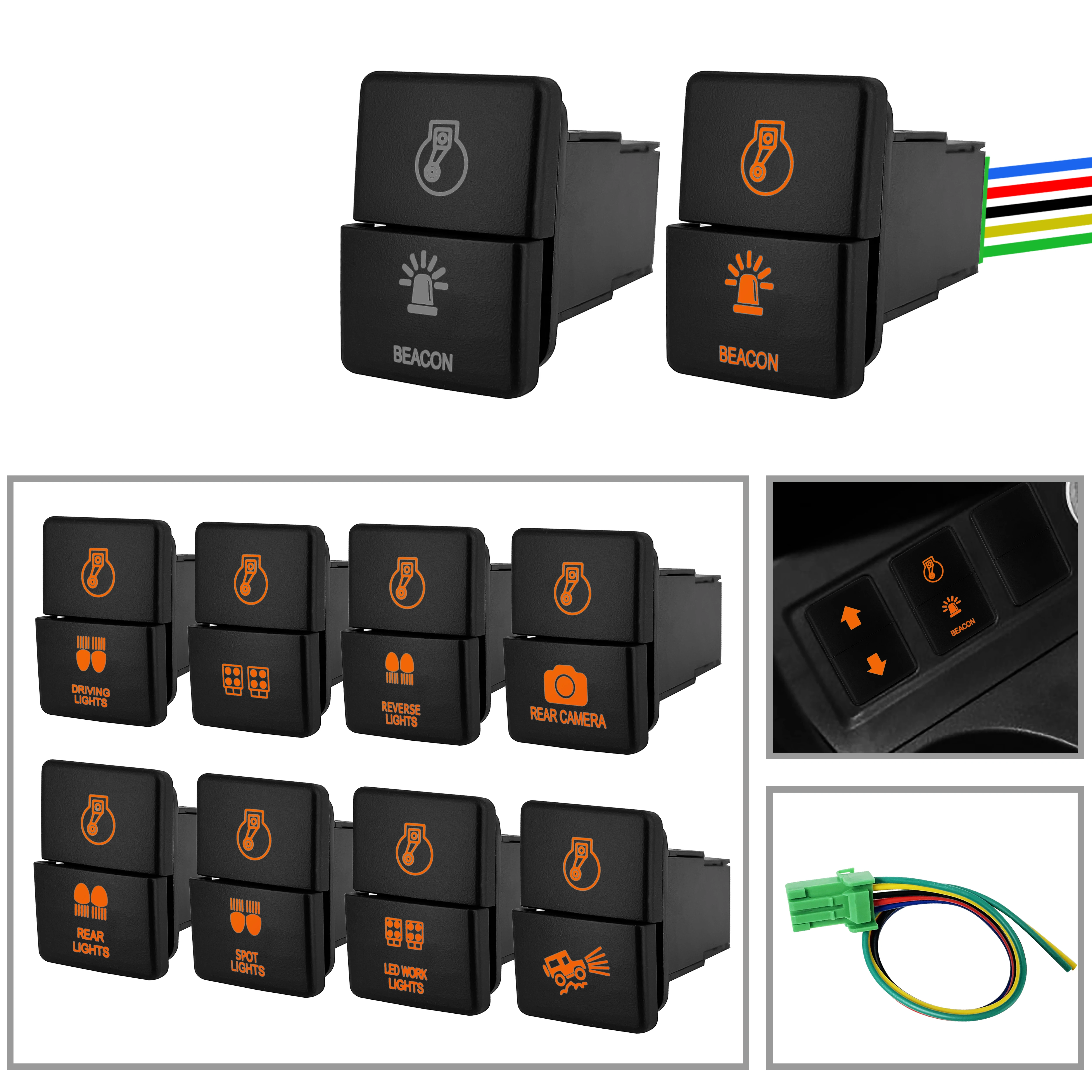 Amber Led Dual Push Button Switch For Toyota fits Face Size 32.5 mm x ...