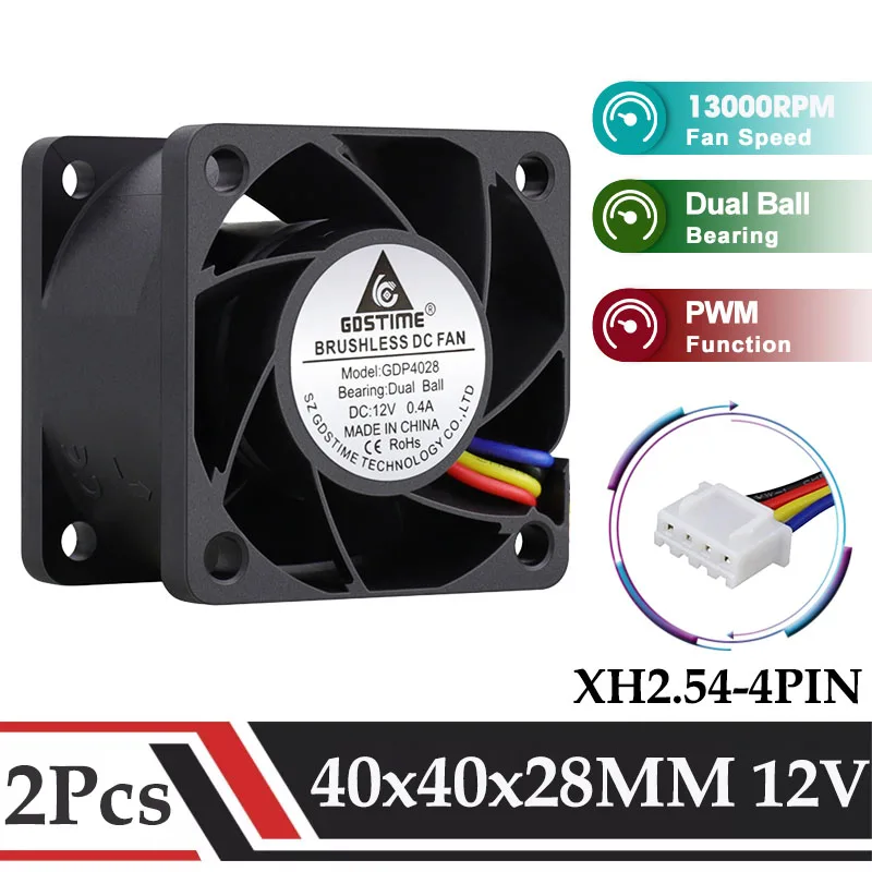 2Pcs-GDSTIME-40mm-Powerful-Cooler-DC-12V-40x28MM-Dual-Ball-Bearing-High ...