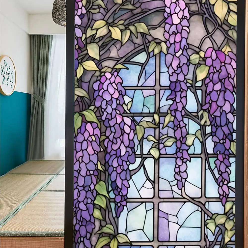 Violet-Pattern-Stained-Glass-Window-Privacy-Film-Static-Cling-Frosted ...