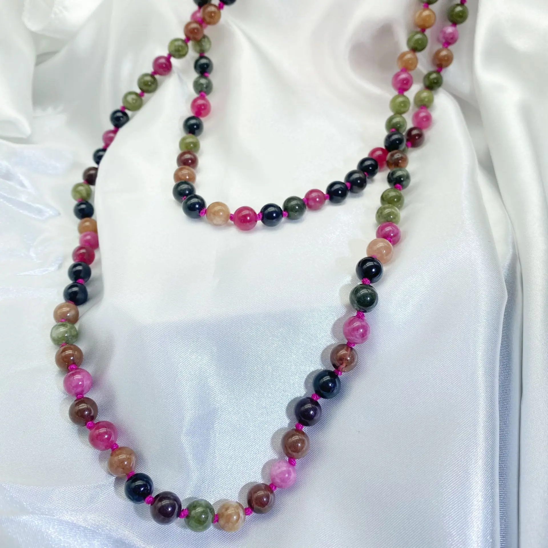 New Multi Color Tourmaline Beaded Necklace Natural Stone Design Chain ...