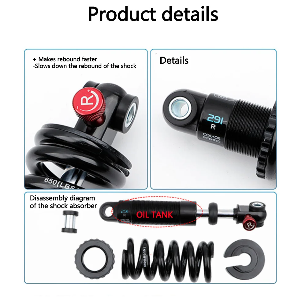 Generic MTB Coil+Oil Shock Absorber Adjustable Damping Hydraulic Rear ...