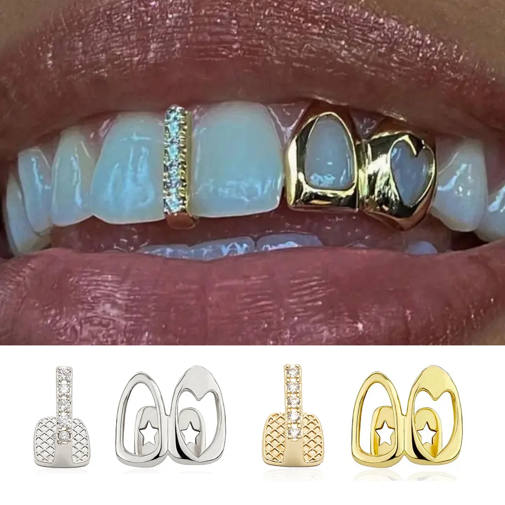 YOUNGX Hip Hop DIY Vertical Bar Shiny Zircon Teeth Grillz Braces Punk ...