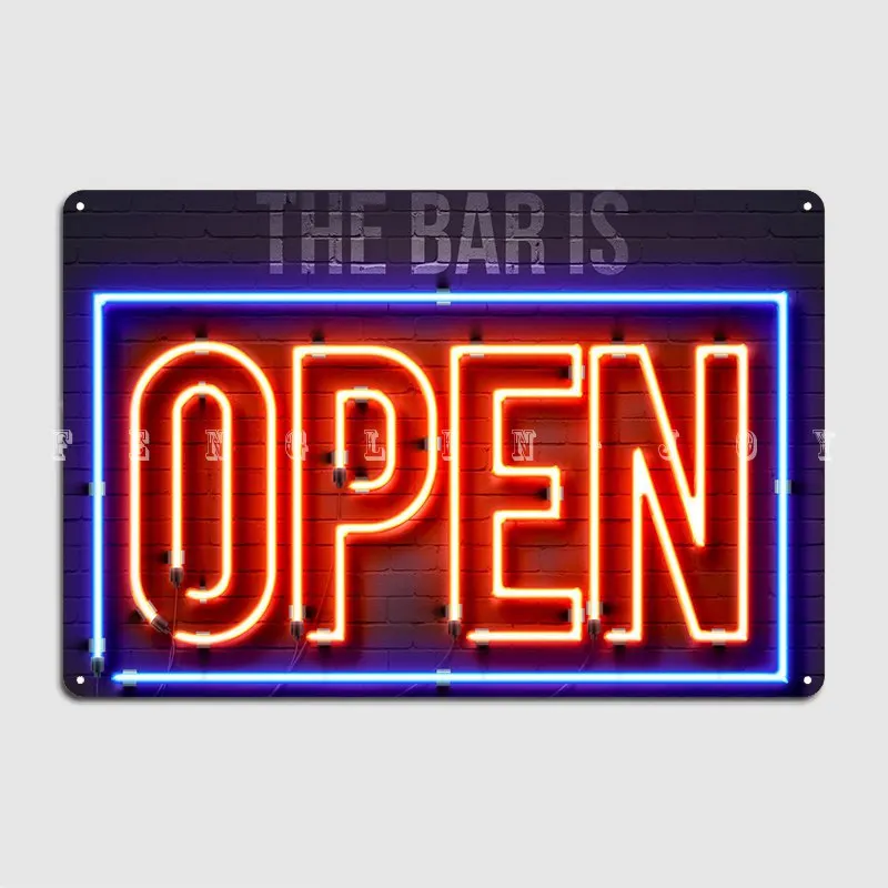 The-Bar-Is-Open-Neon-Sign-Metal-Plaque-Poster-Wall-Cave-Pub-Garage ...