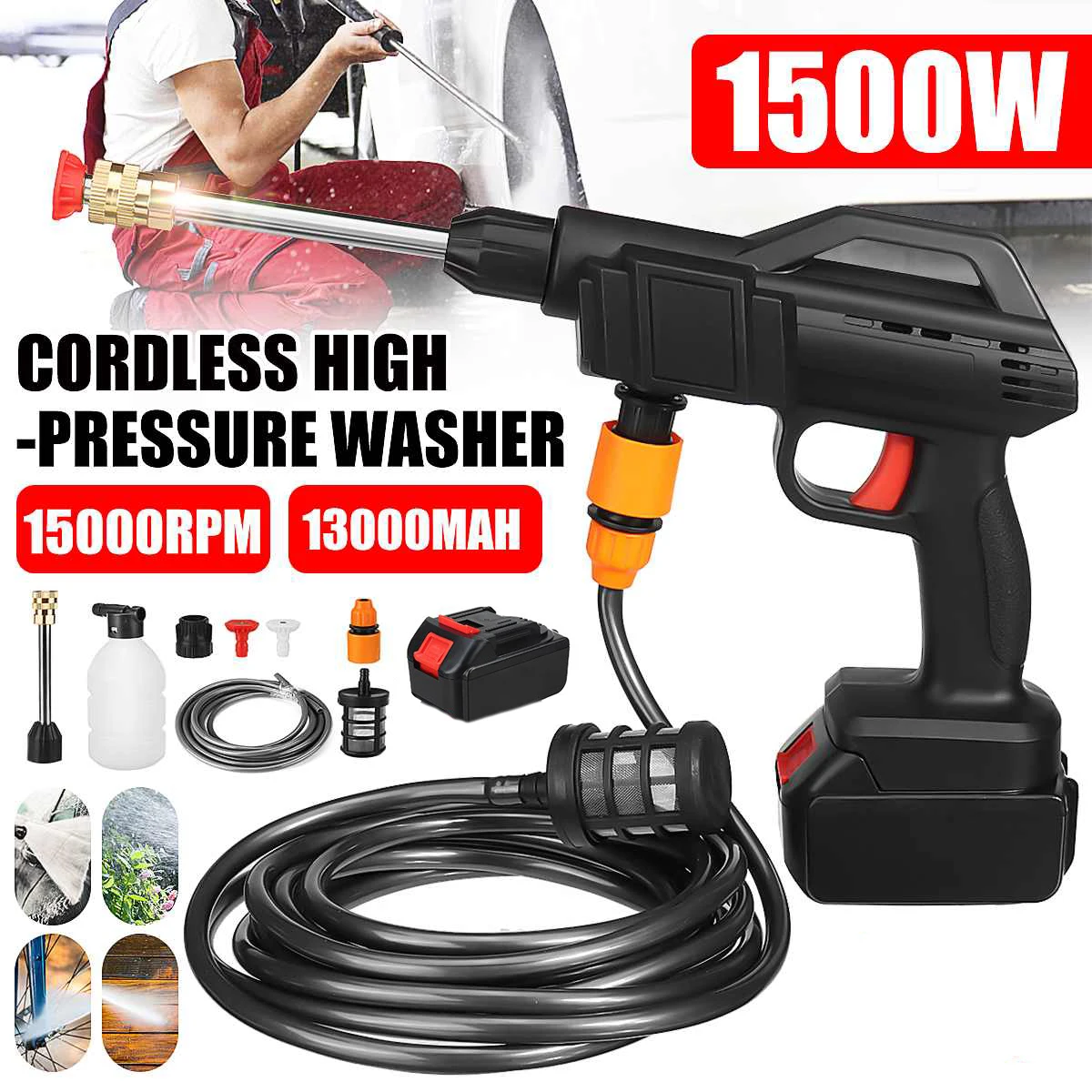 1500W-Car-Washer-Gun-Electric-Cordless-Pressure-Spray-Water-Gun-Cleaner ...