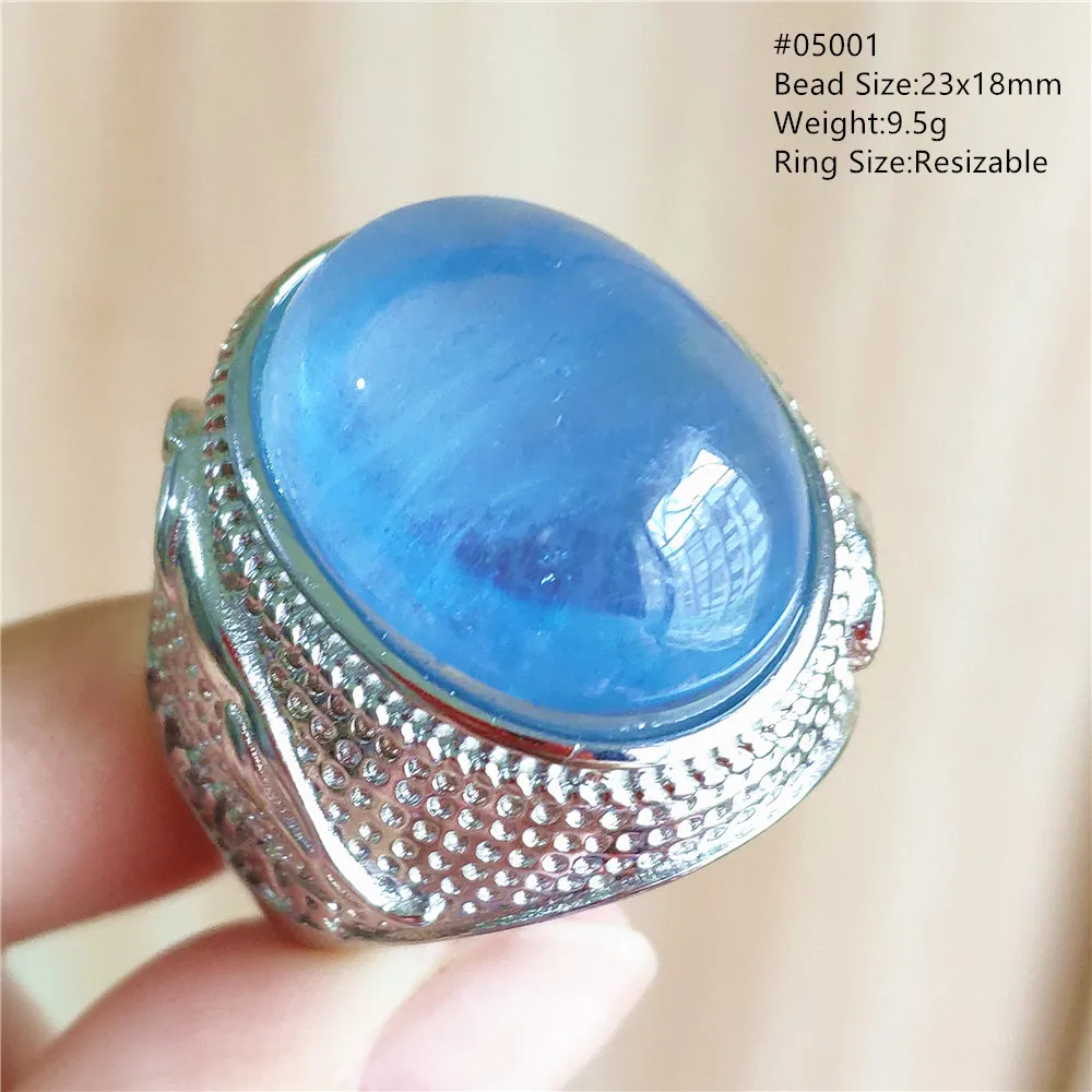 Natural Blue Aquamarine Adjustable Ring Crystal Brazil Oval Beads Blue ...