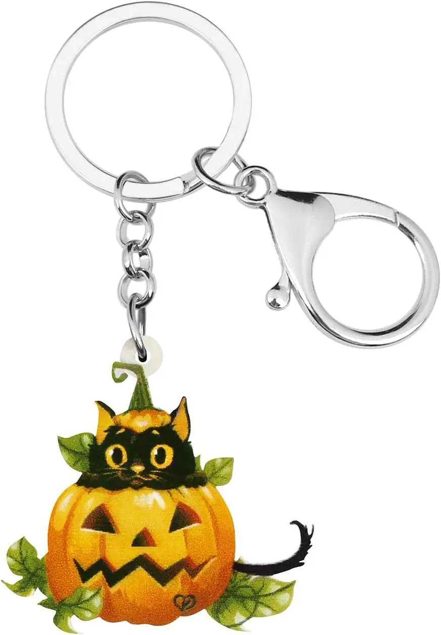 Halloween Cute Acrylic Black Cat Keychain Rings Goth Jewelry for Women ...