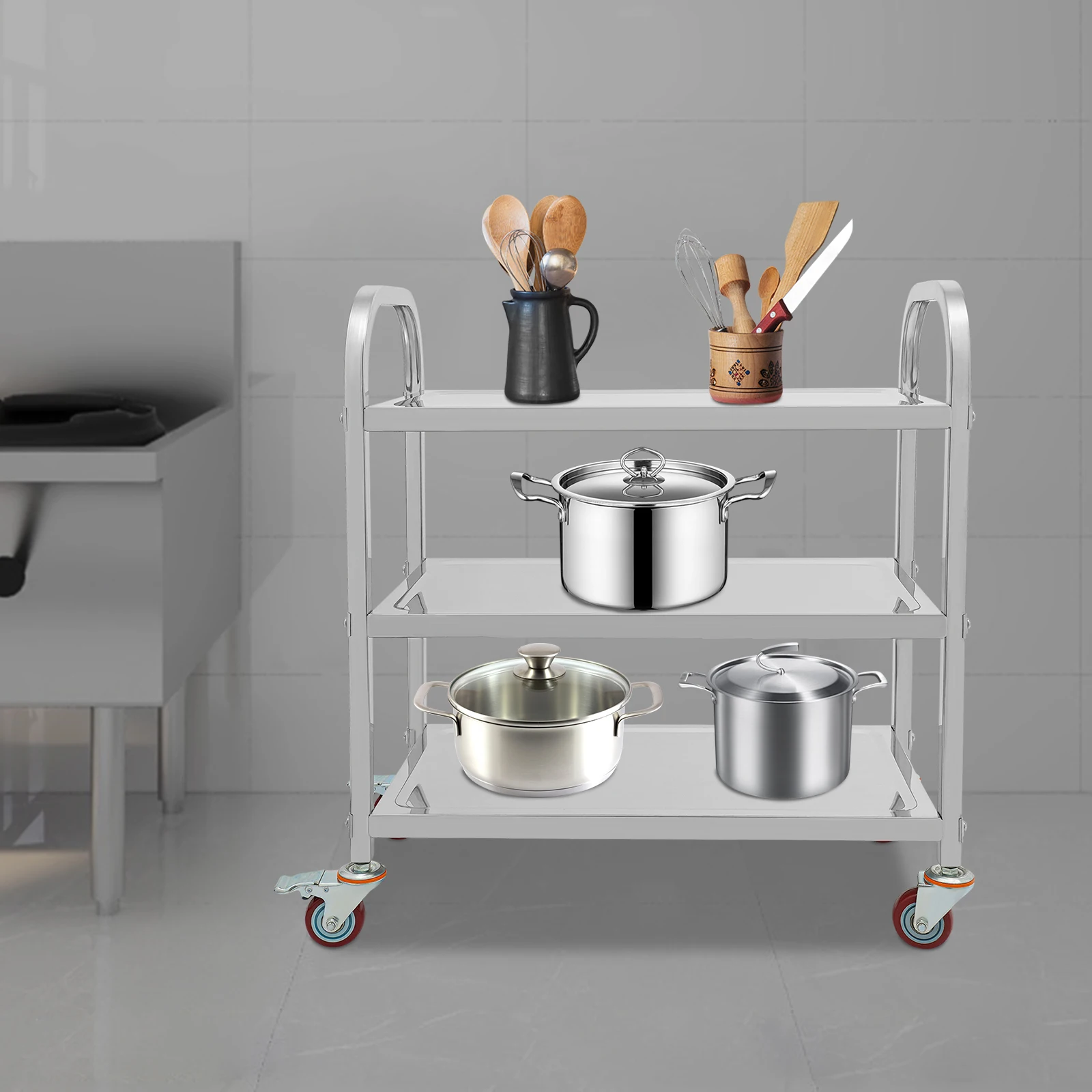 3 Tier Stainless Steel Kitchen Trolley Cart Kitchen Cart Rolling ...