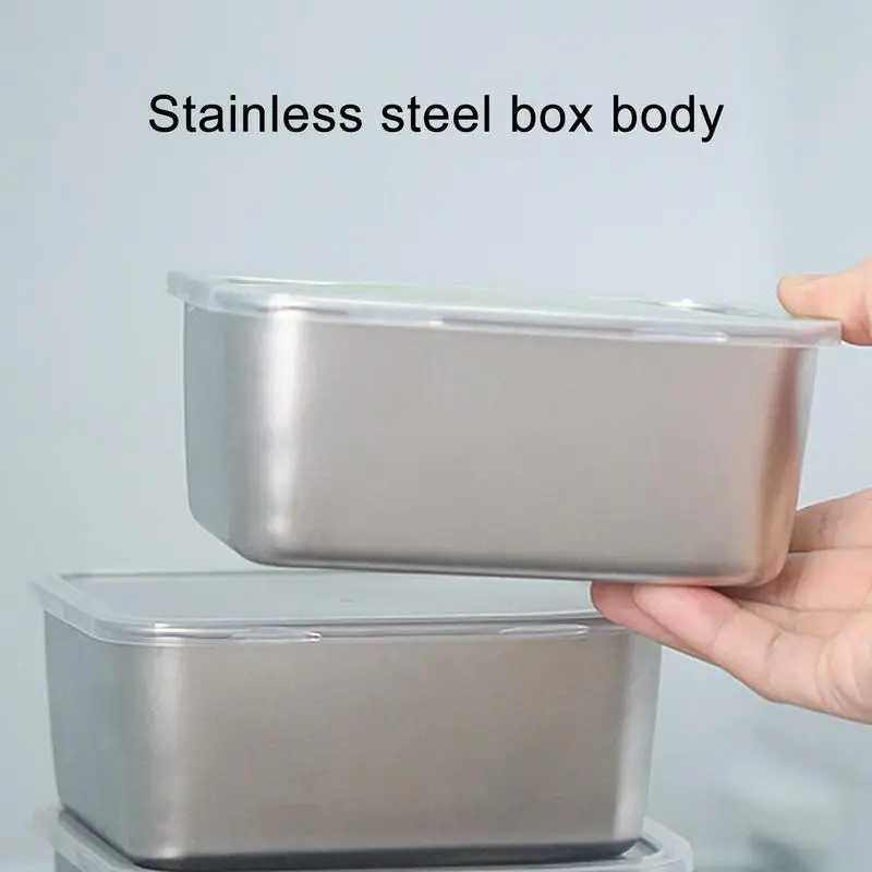 Stainless Steel Square Plate With Lid Rectangular Food Storage Pan ...