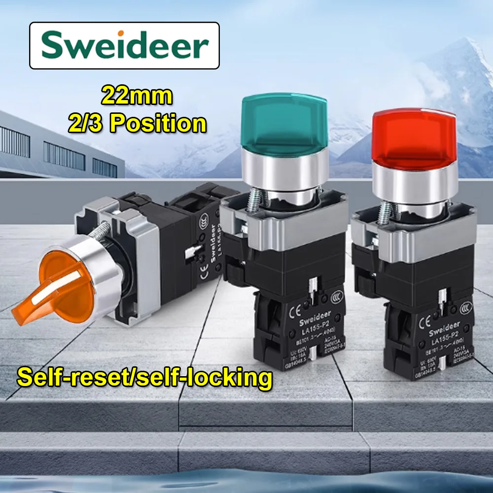 Selector-Switch-Button-22mm-LED-Light-Rotary-Switch-Momentary-Latching ...