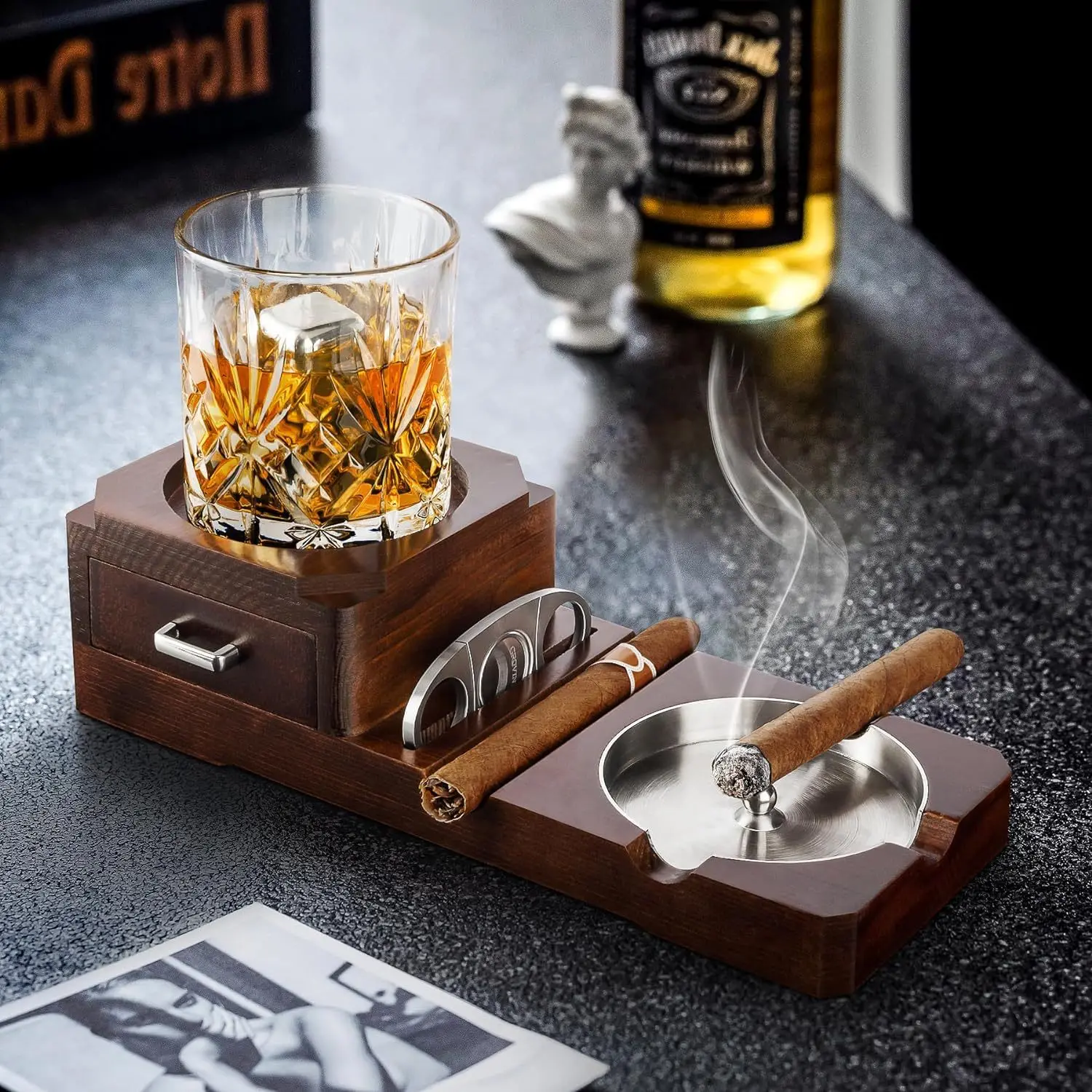 Multi-Function-Wooden-Cigar-Ashtray-Coaster-Whiskey-Tray-Cigar-Holder ...