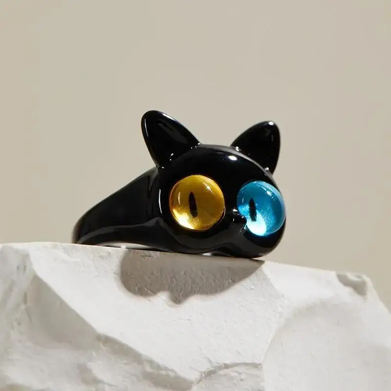 2024-New-Cute-Green-Monster-Rings-Women-Fashion-Sweet-Two-Color-Cat ...